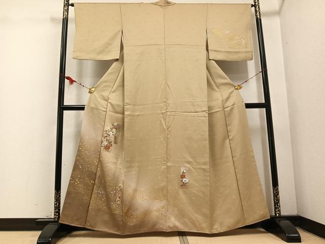 平和屋着物●訪問着　色紙枝花文　暈し染め　金銀彩　反端付き　正絹　逸品　AABD4451ph