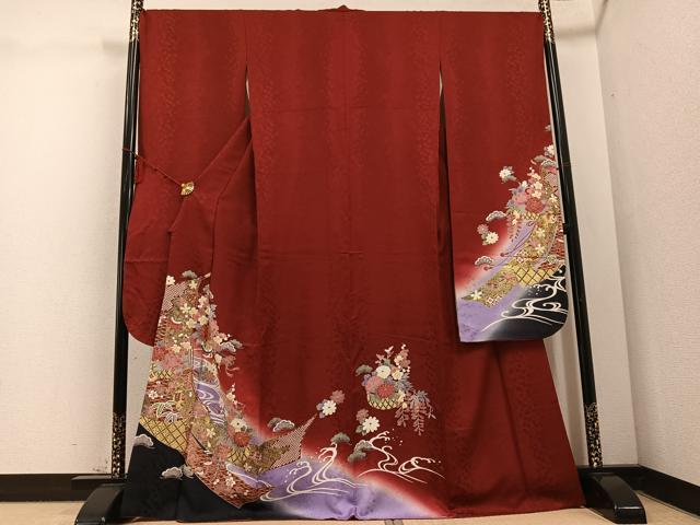 平和屋着物●豪華振袖　駒刺繍　松竹梅　暈し染め　金彩　正絹　逸品　AABD4453ph
