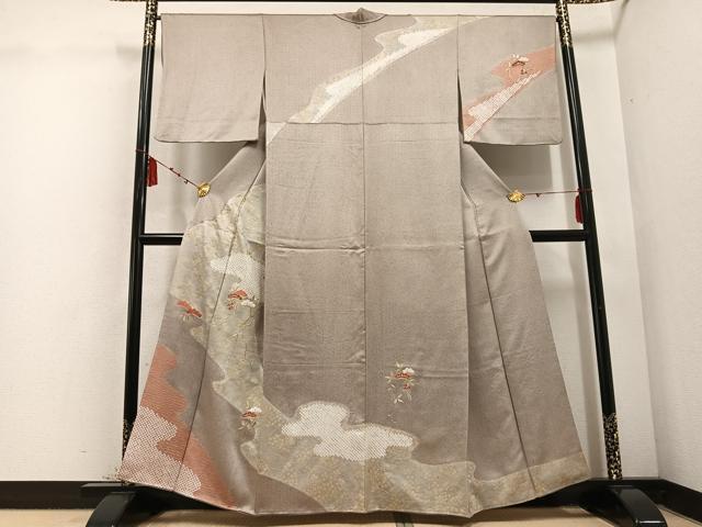 平和屋着物●訪問着　絞り　刺繍　松　藤花房　金彩　正絹　逸品　AABD4455ph