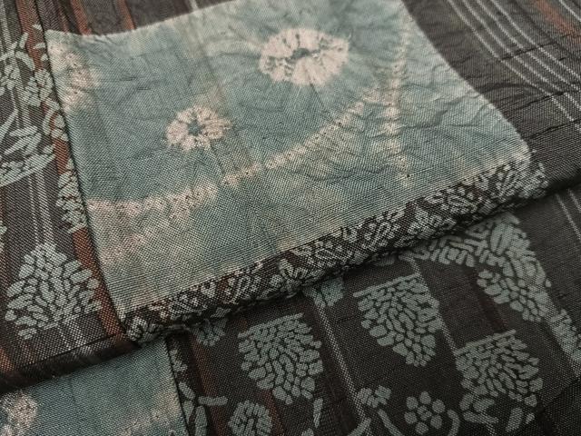 平和屋着物●伝統工芸士　七代目　吉澤与市　紬　絞り　色紙花文　正絹　逸品　AABD4463ph