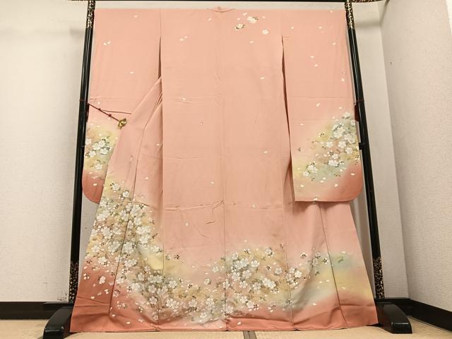 平和屋着物●豪華振袖　桜文　暈し染め　金銀彩　正絹　逸品　AABD4470ph