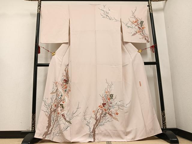 平和屋着物●訪問着　作家物　群れ鶴花鳥文　正絹　逸品　AABD4474ph