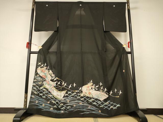 平和屋着物＊夏物　黒留袖　絽　作家物　花鳥文　正絹　逸品　AABD4537jd