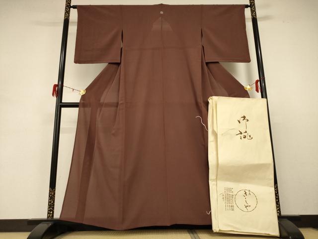 平和屋着物＊夏物　銀座きしや　色無地　絽縮緬　茶褐色　たとう紙付き　正絹　逸品　AABD4538jd