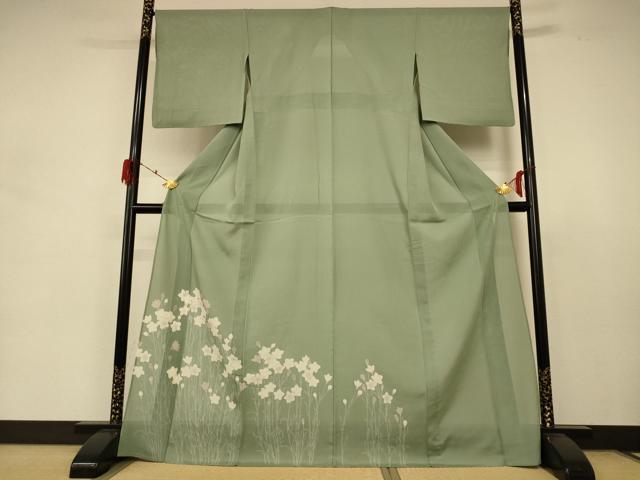 平和屋着物＊夏物　訪問着　絽　草花文　金彩　ロング丈　正絹　逸品　AABD4545jd