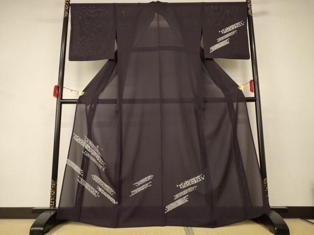 平和屋着物＊夏物　訪問着　絽　刺繍　草花文　金銀彩　正絹　逸品　AABD4558jd