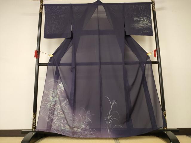 平和屋着物＊夏物　訪問着　絽　手描き　草花文　銀彩　正絹　逸品　AABD4603jd