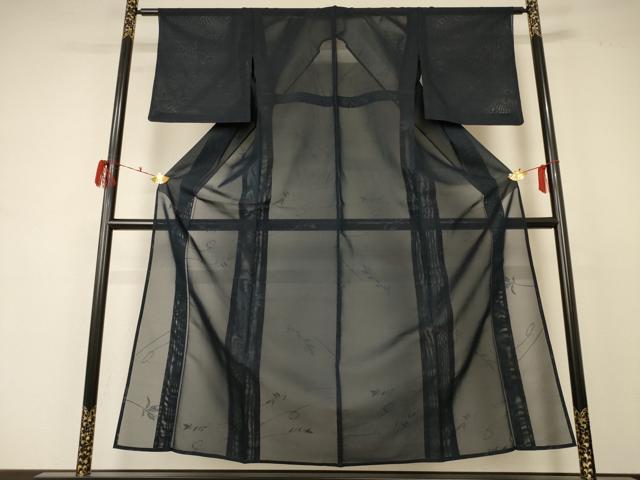 平和屋着物＊夏物　小紋　紗　舞葉文　正絹　逸品　AABD4610jd