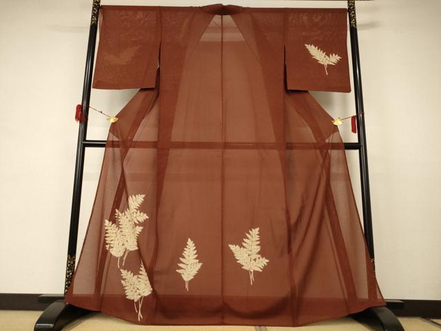 平和屋着物＊夏物　訪問着　絽　刺繍　枝葉文　金彩　正絹　逸品　AABD4639jd