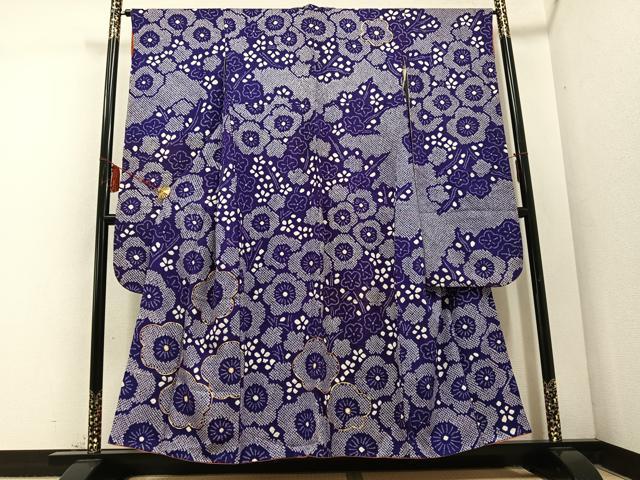 平和屋着物●豪華振袖　駒刺繍　絞り　枝梅文　正絹　逸品　AABD4732ph