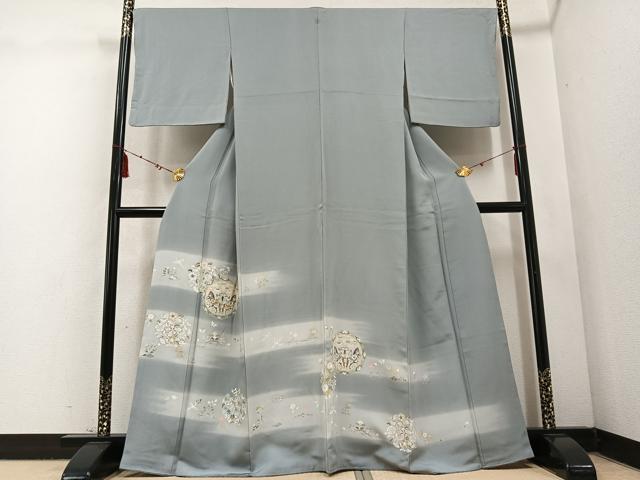 平和屋着物●豪華色留袖　駒刺繍　狩猟花蝶文　暈し染め　金彩　正絹　逸品　AABD4767ph