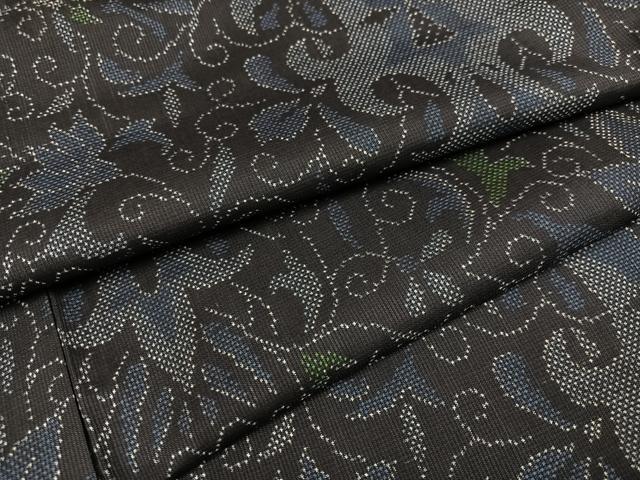 平和屋着物●本場大島紬　一元7マルキ　花唐草文　正絹　逸品　AABD4771ph