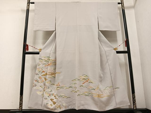 平和屋着物●豪華色留袖　駒刺繍　群れ鶴吉祥草花宝尽くし　金彩　正絹　逸品　AABD4777ph