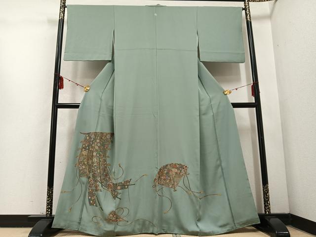 平和屋着物●豪華色留袖　刺繍　几帳檜扇花文　金糸　正絹　逸品　AABD4783ph