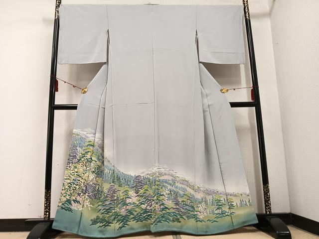 平和屋着物●十日町友禅作家　岡村蒼風　色留袖　樹林文　正絹　逸品　AABD4784ph