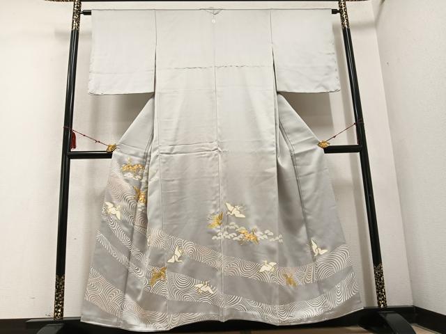 平和屋着物●豪華色留袖　駒刺繍　群れ鶴　金彩　正絹　逸品　AABD4792ph