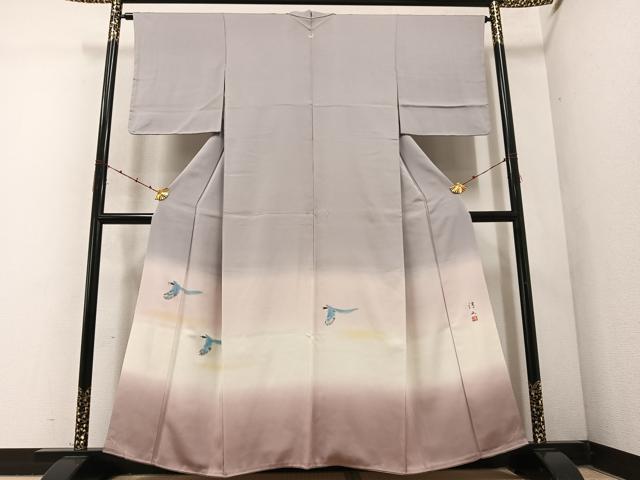 平和屋着物●豪華色留袖　作家物　手描き　群れ鳥　暈し染め　正絹　逸品　AABD4799ph