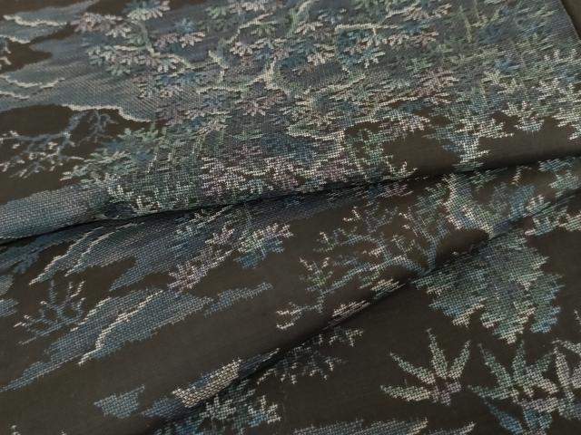 平和屋着物●本場大島紬　カタス9マルキ　樹林風景文　黒地　正絹　逸品　未使用　AABD4975cs