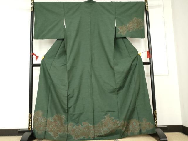 平和屋着物●訪問着　紬地　花唐草文　正絹　逸品　AABD5007cs