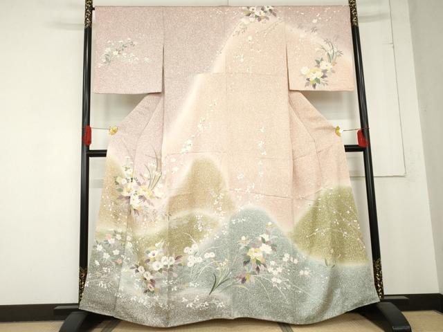 平和屋着物●訪問着　枝花文　暈し染め　正絹　逸品　AABD5023cs