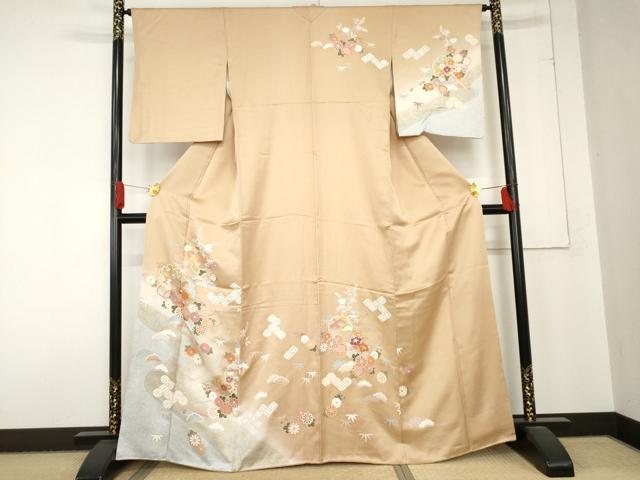 平和屋着物●訪問着　駒刺繍　雪輪吉祥花文　暈し染め　金彩　正絹　逸品　AABD5031cs