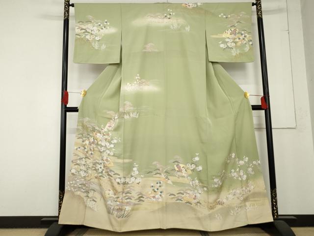平和屋着物●訪問着　扇面枝花文　暈し染め　金彩　正絹　逸品　AABD5032cs