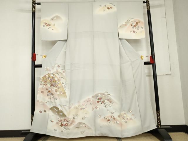 平和屋着物●訪問着　駒刺繍　重ね山吉祥花文　暈し染め　正絹　逸品　AABD5052cs