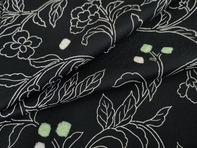 平和屋着物●上質な小紋　絞り　更紗花唐草文　黒地　正絹　逸品　AABD5080cs