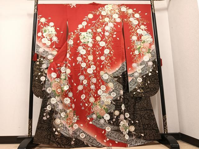 平和屋着物●豪華振袖　雪輪花蝶文　暈し染め　金彩　正絹　逸品　AABD5969ph