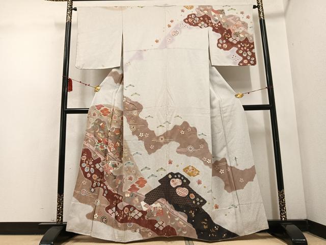 平和屋着物●京友禅の第一人者　松井青々　訪問着　駒刺繍　扇面花文　金彩　正絹　逸品　AABD5985ph