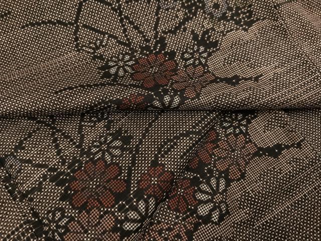 平和屋着物●本場大島紬　一元7マルキ　草花文　正絹　逸品　AABD5987ph