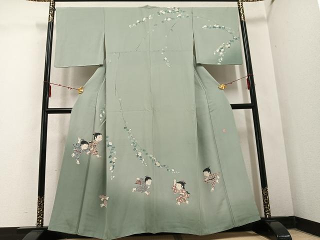 平和屋着物●訪問着　友禅　作家物　童子花文　暈し染め　正絹　逸品　AABD5988ph