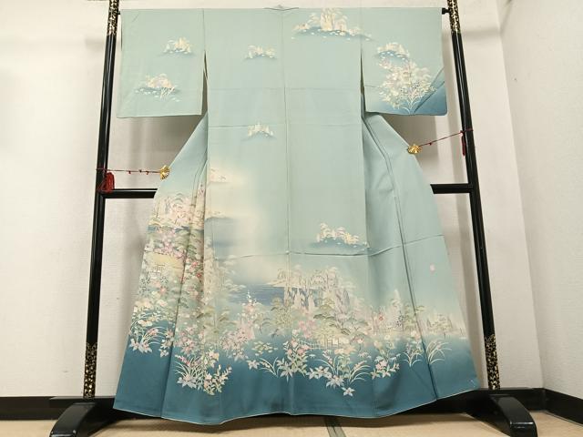 平和屋着物●訪問着　友禅　作家物　風景草花文　暈し染め　正絹　逸品　AABD6007ph