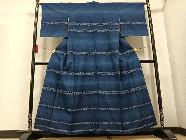 平和屋着物●紬　訪問着　藍　丸文　正絹　逸品　AABD6010ph