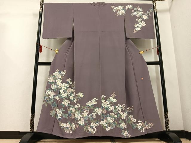 平和屋着物●訪問着　友禅　作家物　枝花文　正絹　逸品　AABD6013ph