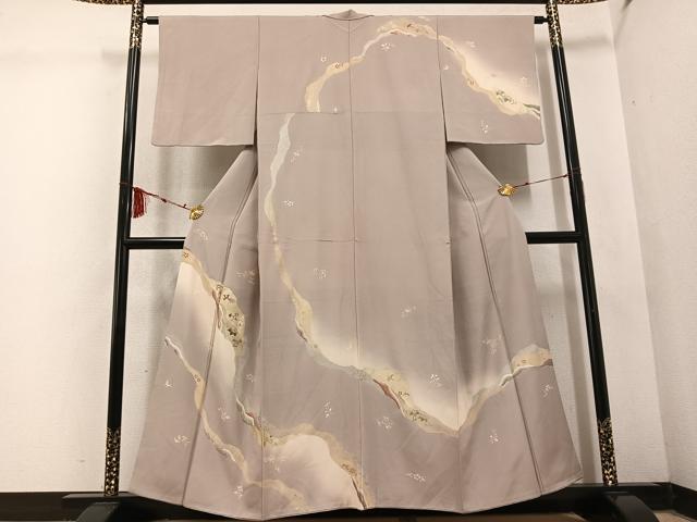 平和屋着物●訪問着　刺繍　飛鳥草花文　金彩　正絹　逸品　AABD6015ph