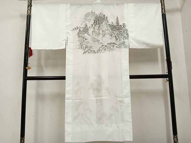 平和屋着物●男性　長襦袢　無双仕立て　風景文　洗える着物　未使用　AABD6016ph