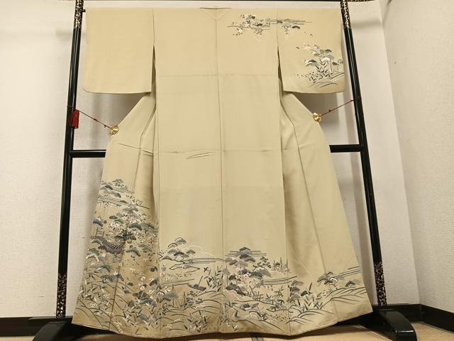 平和屋着物●訪問着　友禅　刺繍　松竹梅風景文　暈し染め　金糸　正絹　逸品　AABD6020ph