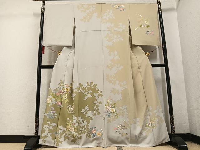 平和屋着物●訪問着　駒刺繍　枝花文　金彩　正絹　逸品　AABD6021ph