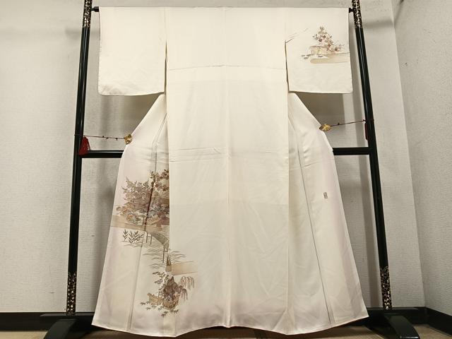 平和屋着物●金彩友禅　卓越技能者・名工・和田光正　訪問着　渡り橋風景草花文　金彩　正絹　逸品　AABD6023ph