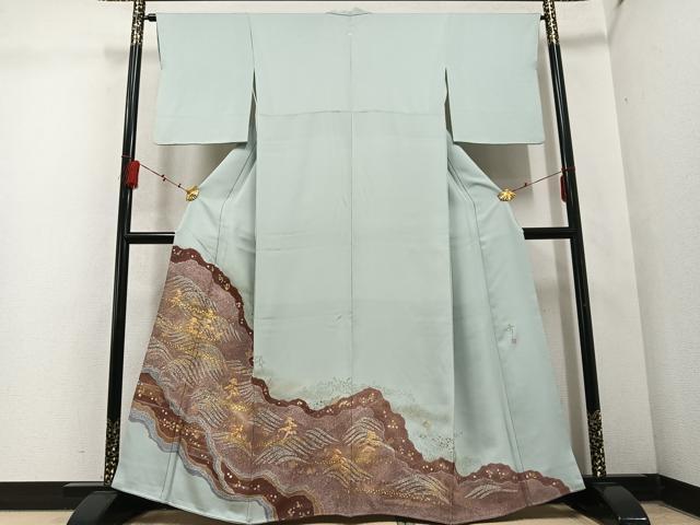 平和屋着物●京友禅の第一人者　松井青々　色留袖　駒刺繍　浜松文　金彩　正絹　逸品　AABD6025ph