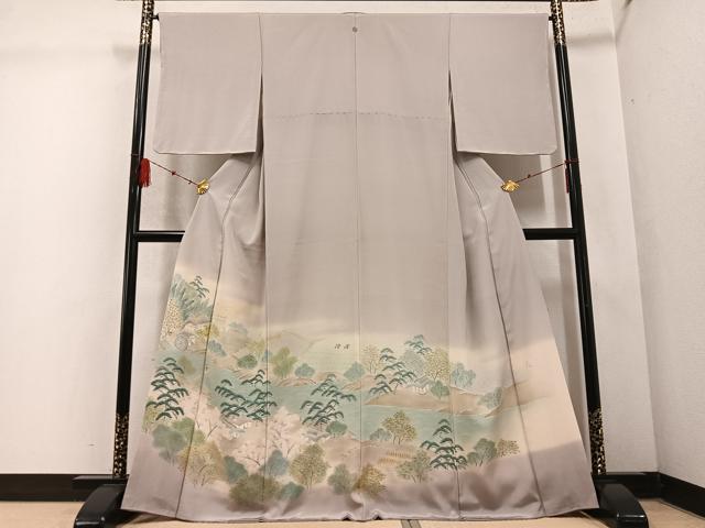 平和屋着物●名門・上野家　四代目 上野真(二代目 上野為二)　色留袖　渡り橋人物風景文　暈し染め　正絹　逸品　未使用　AABD6028ph