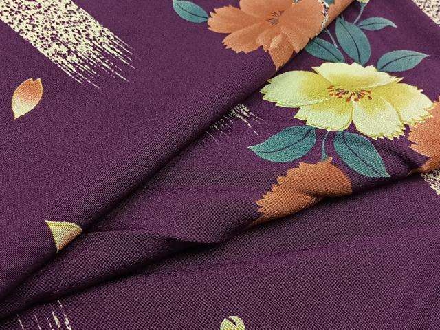 平和屋着物▽上質な小紋　単衣　草花文　ロング丈　正絹　逸品　AABD6061jh