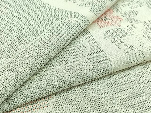 平和屋着物▽本塩沢　単衣　110亀甲　色紙花文　正絹　逸品　AABD6064jh