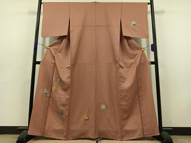 平和屋着物▽訪問着　単衣　草花文　金彩　正絹　逸品　AABD6069jh