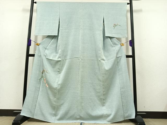 平和屋着物▽訪問着　単衣　総刺繍　草花文　金糸　正絹　逸品　AABD6078jh