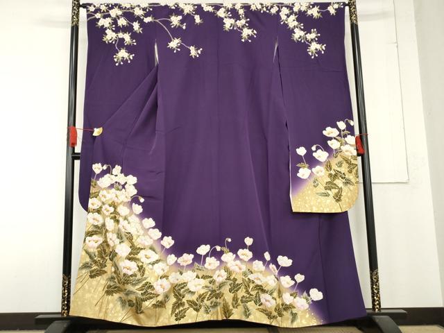 平和屋着物●豪華振袖　手描友禅作家　枝花文　暈し染め　金彩　正絹　逸品　AABD6203cs