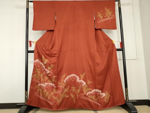 平和屋着物●訪問着　絞り　刺繍　流水枝花文　金彩　正絹　逸品　未使用　AABD6205cs