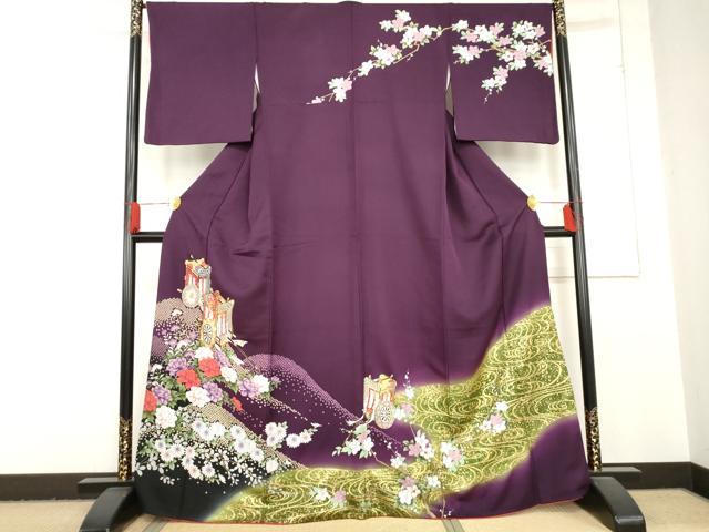 平和屋着物●訪問着　御所車草花文　暈し染め　金彩　正絹　逸品　AABD6215cs