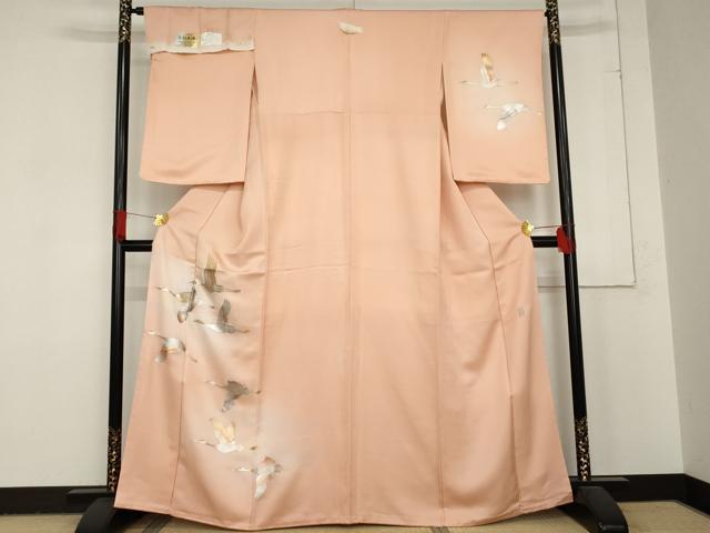 平和屋着物●金彩友禅　卓越技能者・名工・和田光正　訪問着　飛鶴文　暈し染め　金銀彩　丹後ちりめん　反端付き　正絹　逸品　AABD6233cs